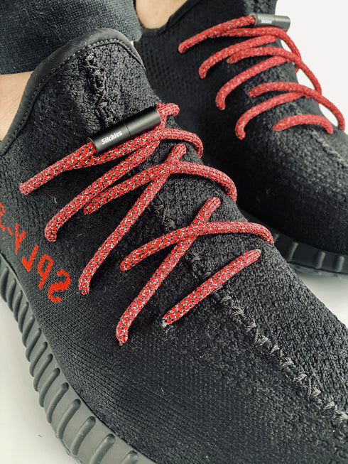 Yeezy Laces 3M Reflective Rope Laces V2 - BRED Black / Red Laces – Slickies